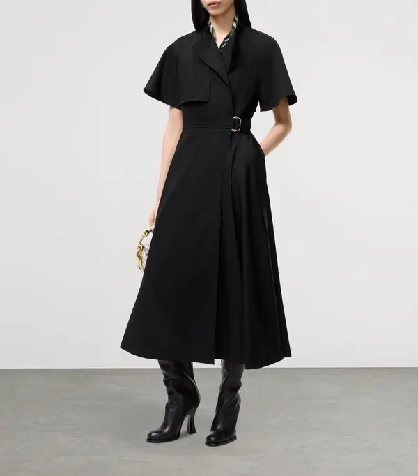Burberry Wool Twill Midi Wrap Dress