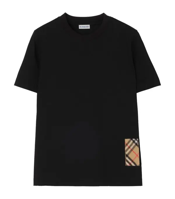 Burberry Cotton T-shirt With Check Patch - Black