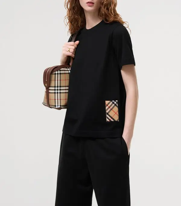 Burberry Cotton T-shirt With Check Patch - Black