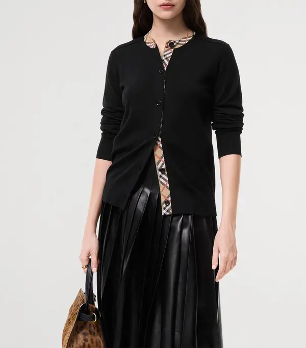 Burberry Wool Cardigan With Signature Check Trim