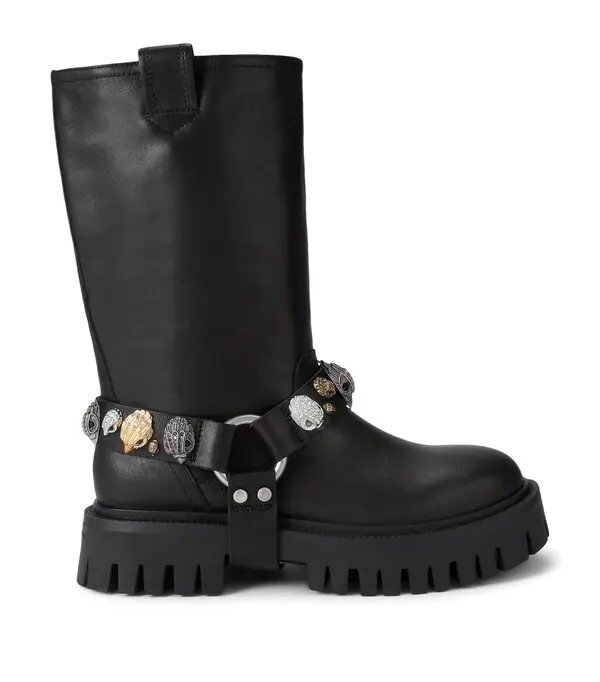 Kurt Geiger Leather Eagle Harness Biker Boots - Black