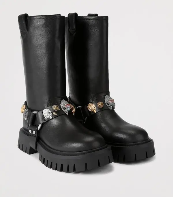 Kurt Geiger Leather Eagle Harness Biker Boots