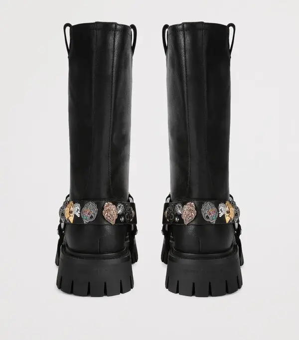 Kurt Geiger Leather Eagle Harness Biker Boots