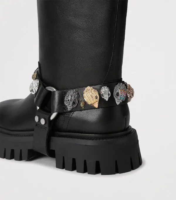 Kurt Geiger Leather Eagle Harness Biker Boots