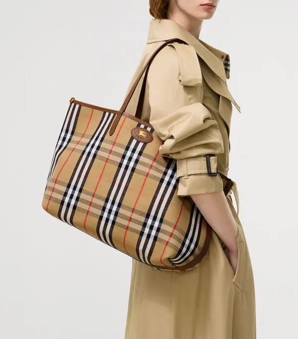 Burberry Medium Suede-check Reversible Bloomsbury Tote Bag - Beige