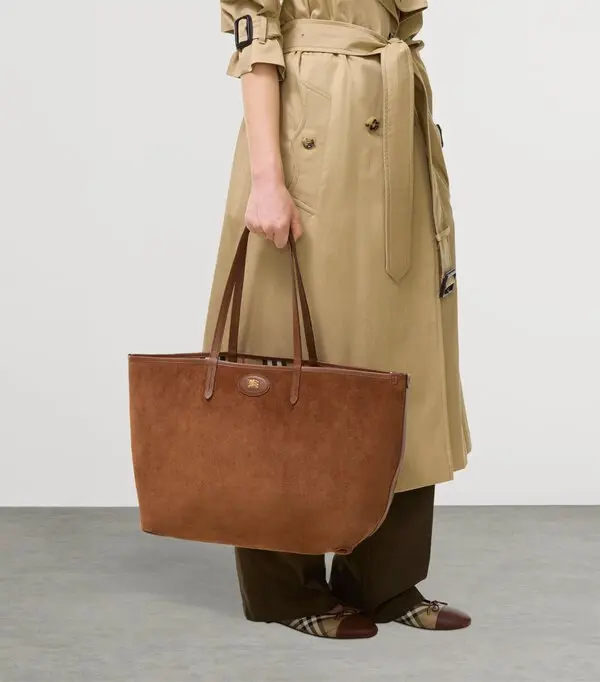 Burberry Medium Suede-check Reversible Bloomsbury Tote Bag - Beige