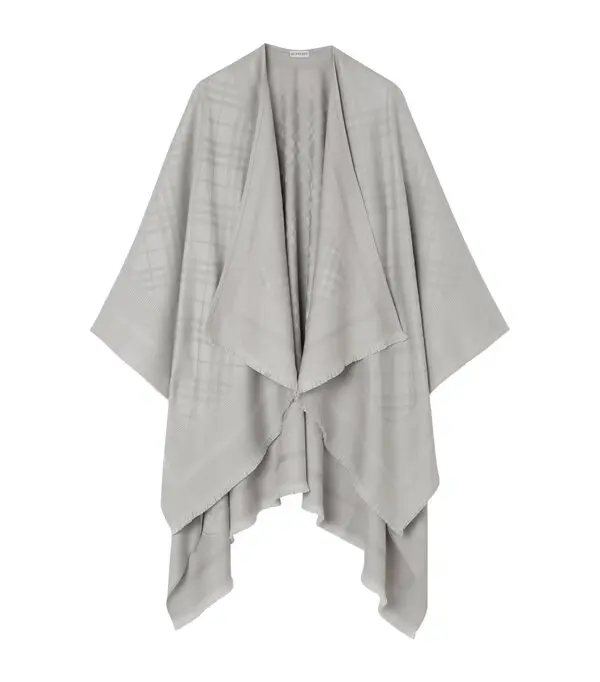 Burberry Wool-cashmere Check Cape - Grey