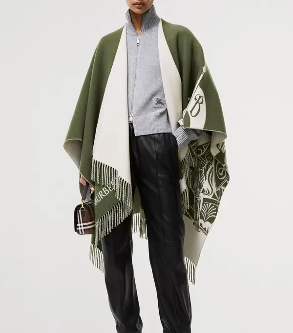 Burberry Wool-cashmere Cape With Equestrian Knight Design