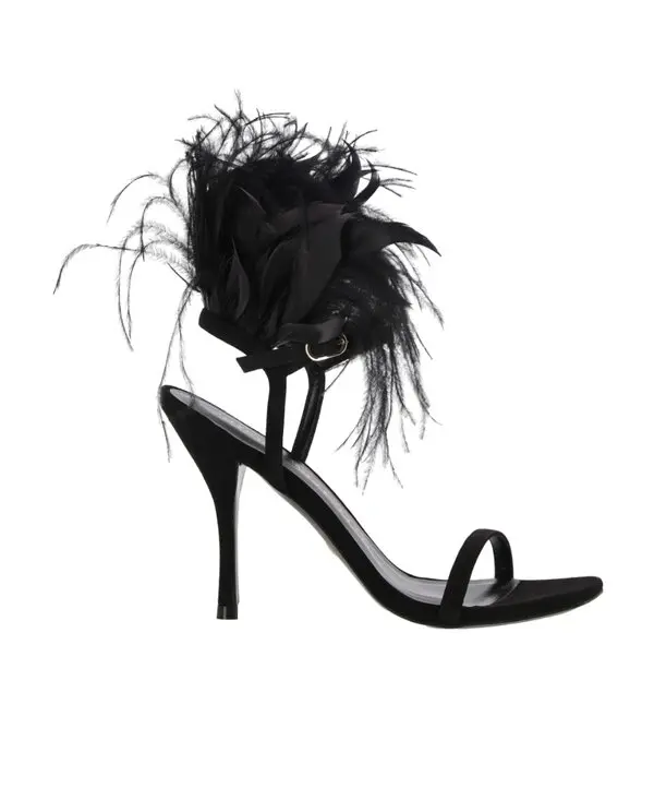 STUART WEITZMAN Feather-detailed Open-toe Slingback Sandals - Black