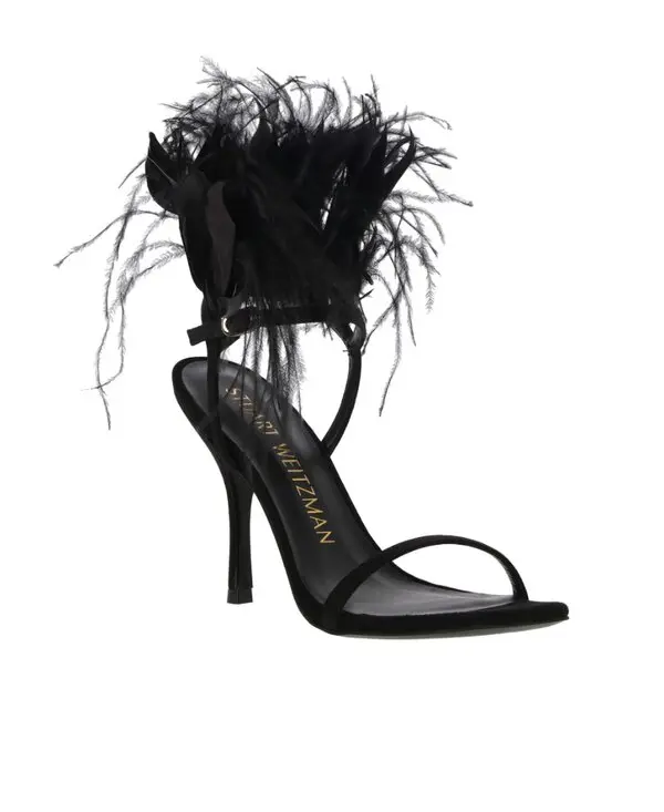 STUART WEITZMAN Feather-detailed Open-toe Slingback Sandals - Black