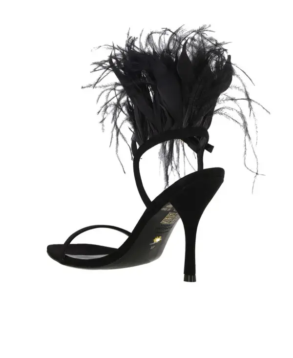 STUART WEITZMAN Feather-detailed Open-toe Slingback Sandals - Black