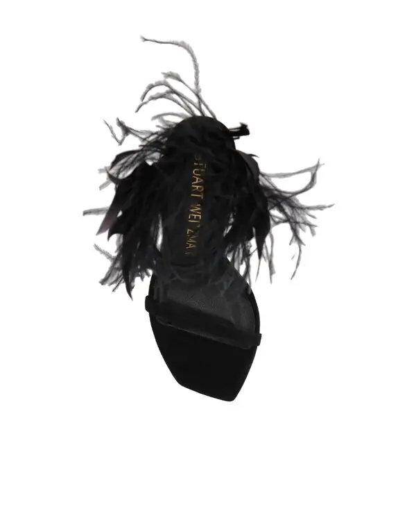 STUART WEITZMAN Feather-detailed Open-toe Slingback Sandals - Black