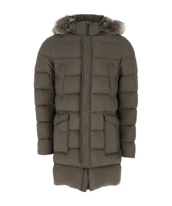 Herno Patch Pocket Fur-trimmed Puffer Coat - Green