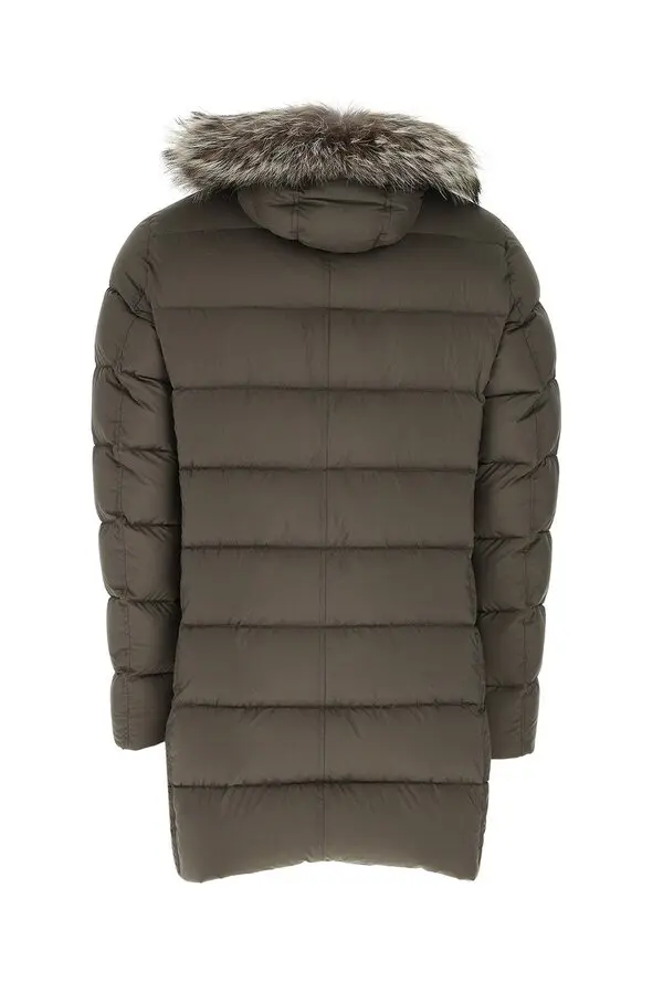 Herno Patch Pocket Fur-trimmed Puffer Coat - Green