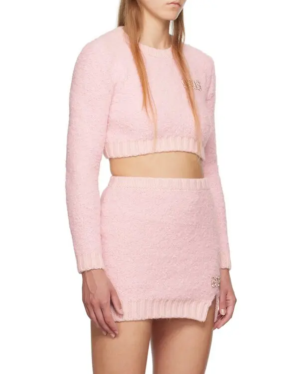 Gcds Embellished Crewneck Cropped Knit Top