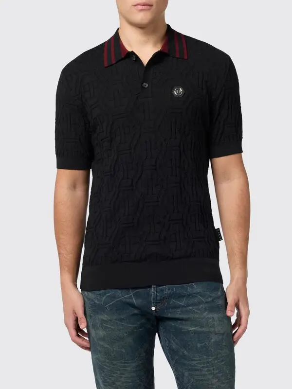 Philipp Plein Cotton Knit Polo Shirt With Contrast Hexagon Logo