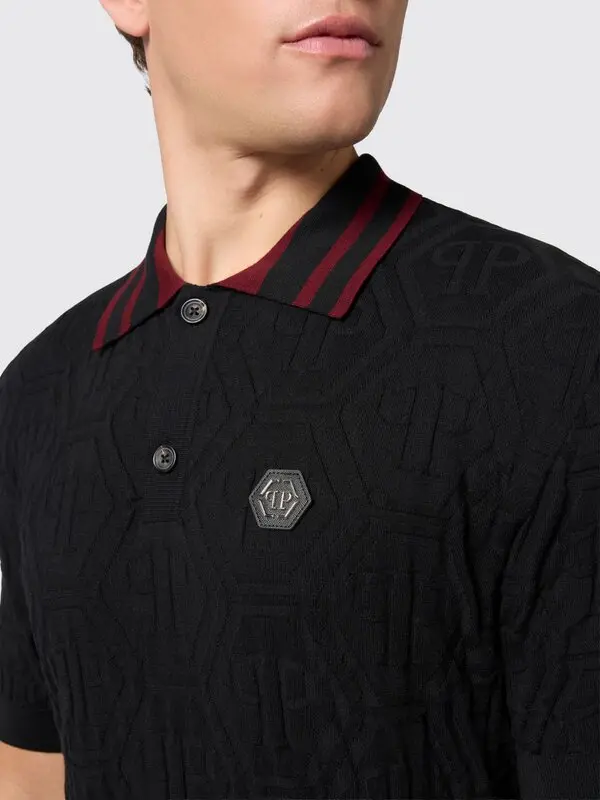 Philipp Plein Cotton Knit Polo Shirt With Contrast Hexagon Logo