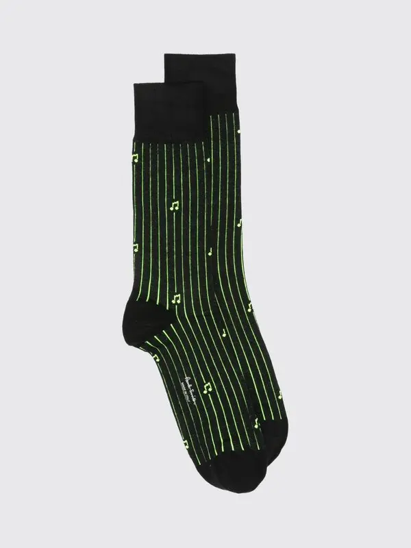 Paul Smith Calf-high Striped Socks With Graphic Print In Cotton Blend - Black