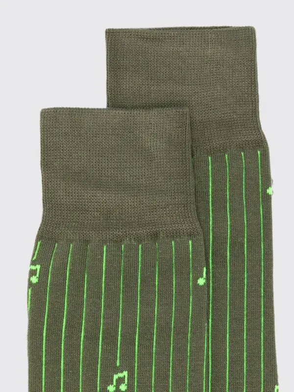Paul Smith Calf-high Striped Socks With Graphic Print In Cotton Blend - Kaki