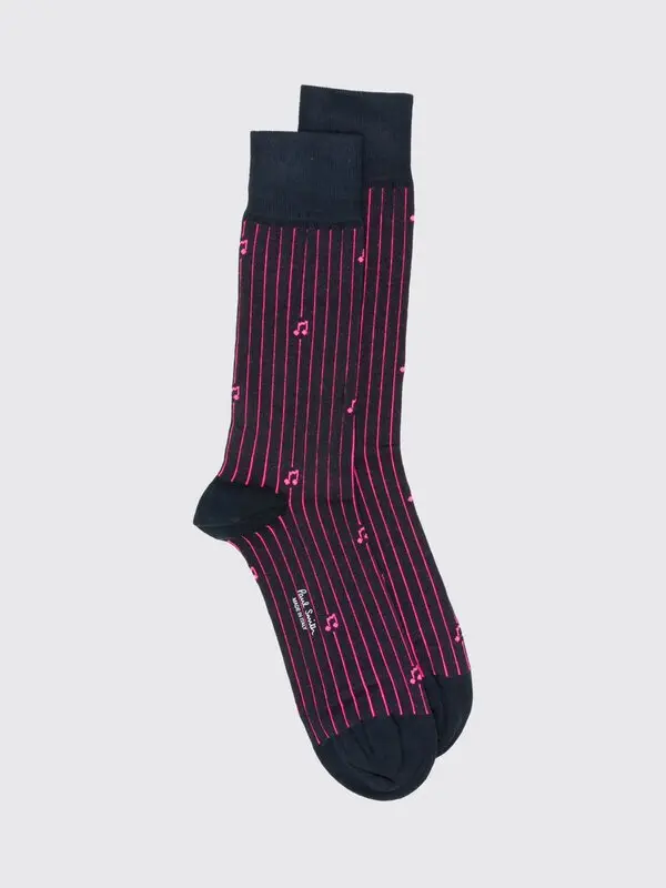 Paul Smith Calf-high Striped Socks With Graphic Print In Cotton Blend - Navy