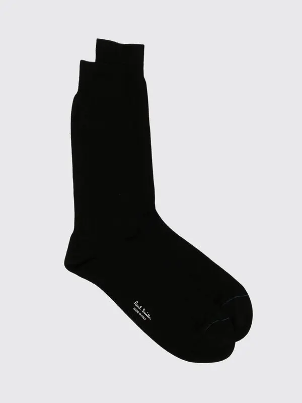 Paul Smith Solid Calf-high Socks In Stretch Organic Cotton Blend - Black