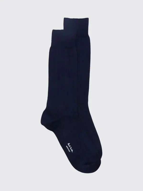 Paul Smith Solid Calf-high Socks In Stretch Organic Cotton Blend - Navy