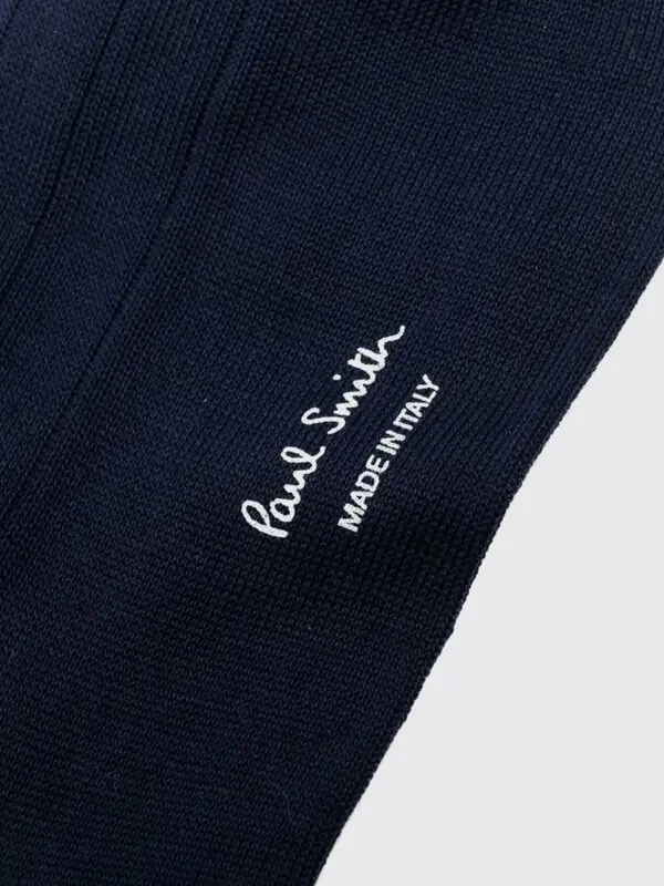 Paul Smith Solid Calf-high Socks In Stretch Organic Cotton Blend - Navy