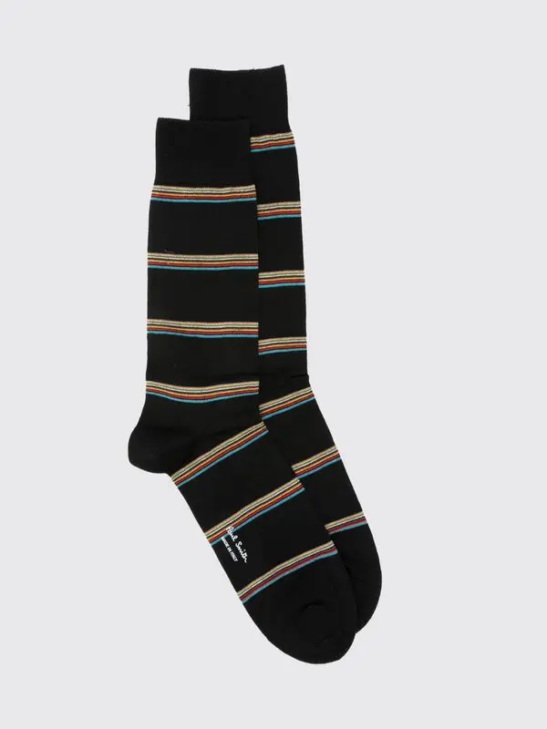 Paul Smith Multi Stripe Calf-high Socks In Stretch Organic Cotton - Black