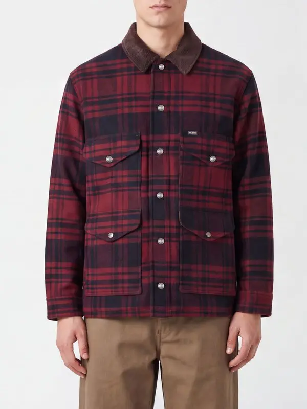 Filson Spokane Tartan Wool Shirt Jacket With Contrast Velvet Collar - Red