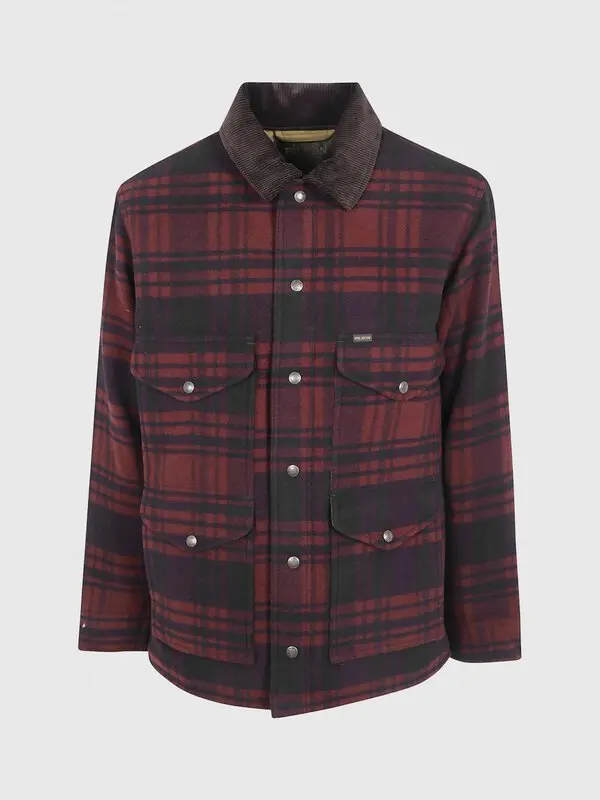 Filson Spokane Tartan Wool Shirt Jacket With Contrast Velvet Collar - Red