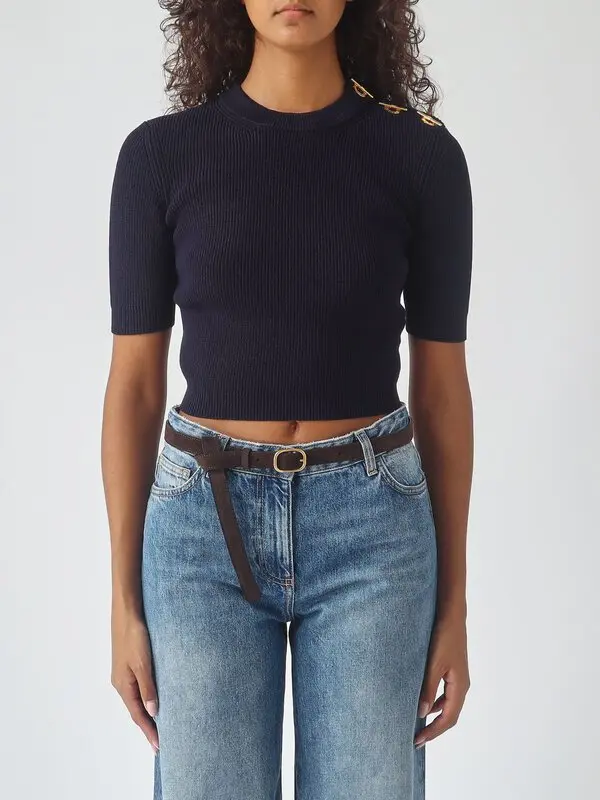 Elisabetta Franchi Ribbed Cropped Sweater With Embellished Shoulders