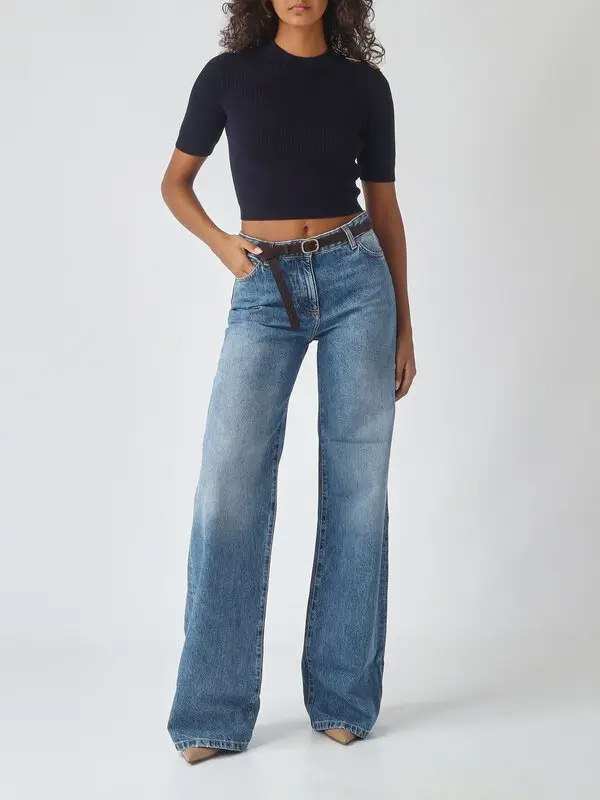 Elisabetta Franchi Ribbed Cropped Sweater With Embellished Shoulders