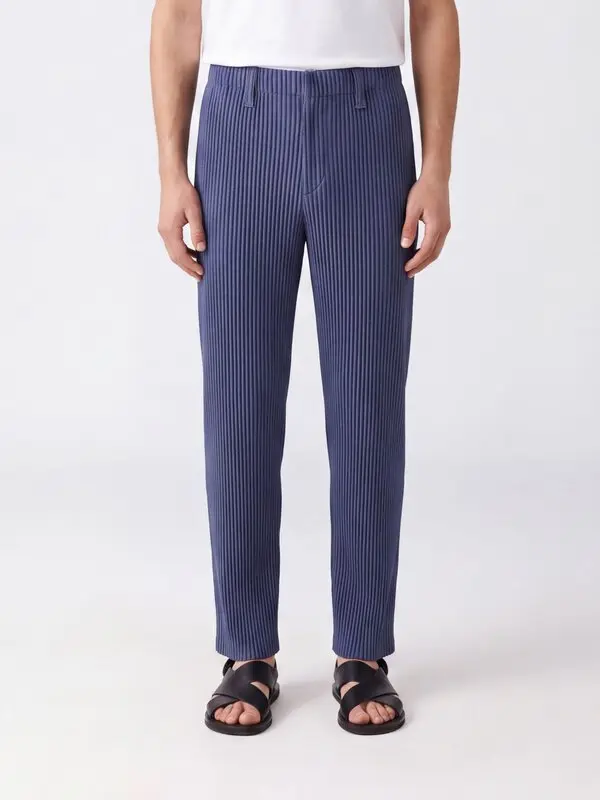 Issey Miyake Homme Plissé Slim Fit Pleated Trousers With Concealed Fastening - Navy
