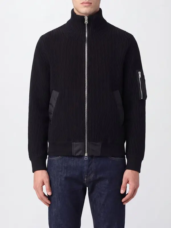 Sacai Ribbed Knit Zip-up Jacket - Black