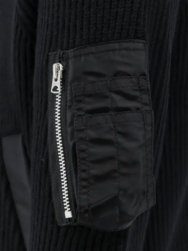 Sacai Ribbed Knit Zip-up Jacket - Black