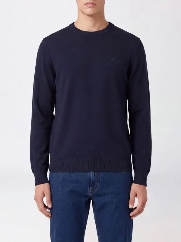 BOSS Crewneck Sweater With Embroidered Logo - Blue