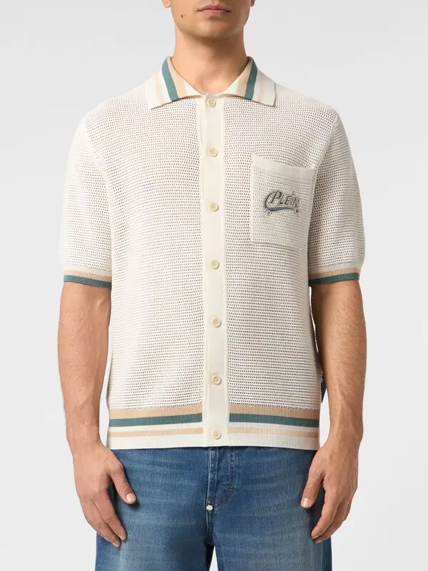 Philipp Plein Short-sleeve Cotton Mesh Polo Shirt With Contrast Tipping - White