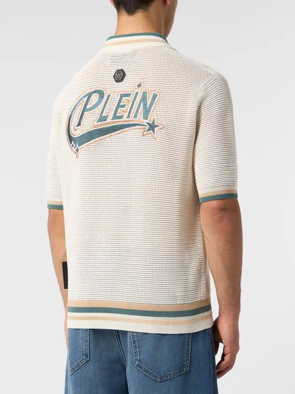 Philipp Plein Short-sleeve Cotton Mesh Polo Shirt With Contrast Tipping - White
