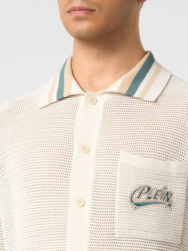 Philipp Plein Short-sleeve Cotton Mesh Polo Shirt With Contrast Tipping - White