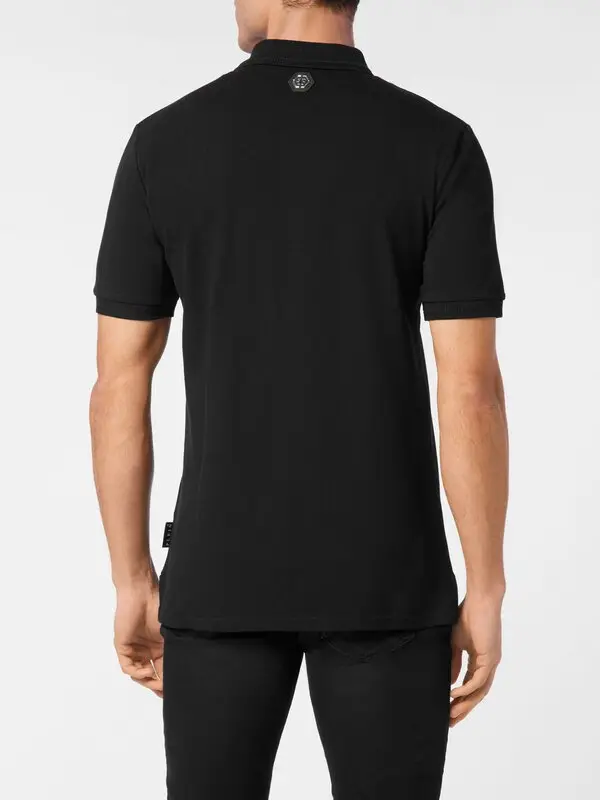 Philipp Plein Short-sleeved Cotton Polo Shirt With Rhinestone Hexagon Logo