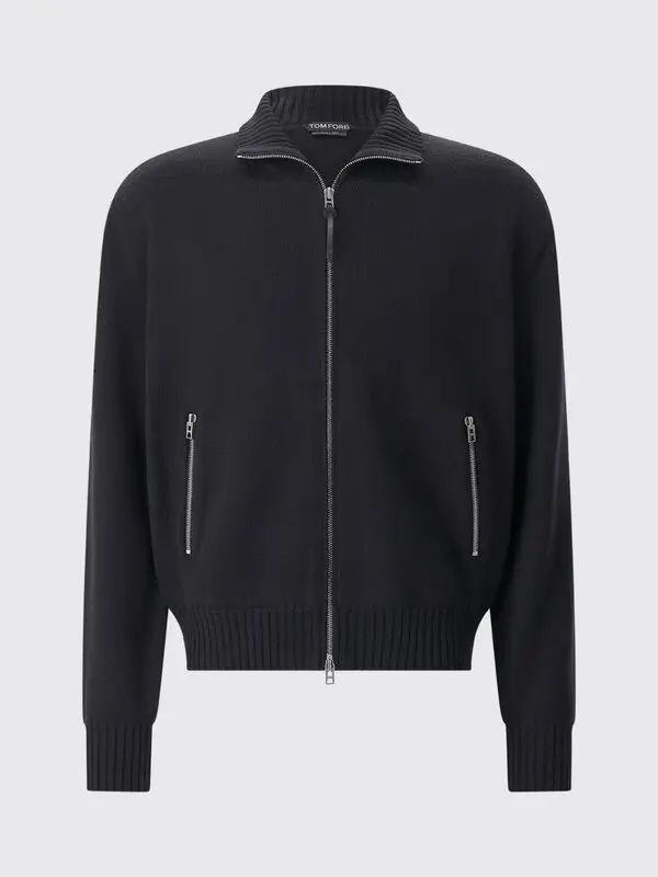 TOM FORD High-neck Full-zip Jumper In 100% Virgin Wool With Pockets