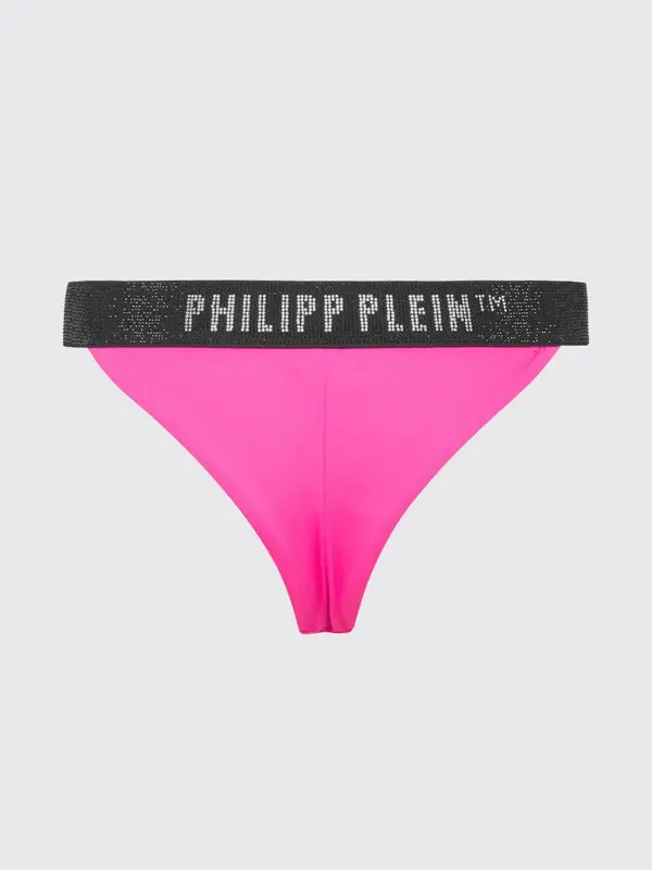 Philipp Plein Lycra Bikini Bottoms With Logo Waistband And Crystals - Fuchsia