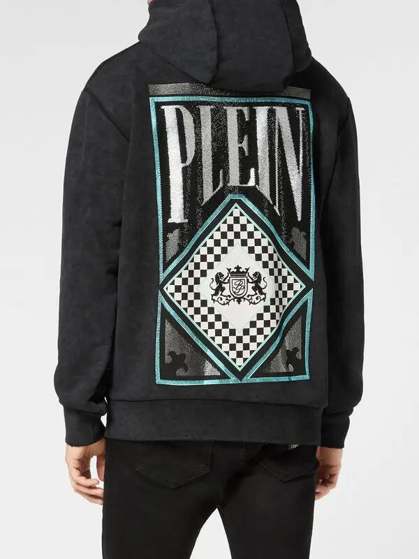 Philipp Plein Cotton Hoodie With Rhinestone Logo And Dropped Shoulders