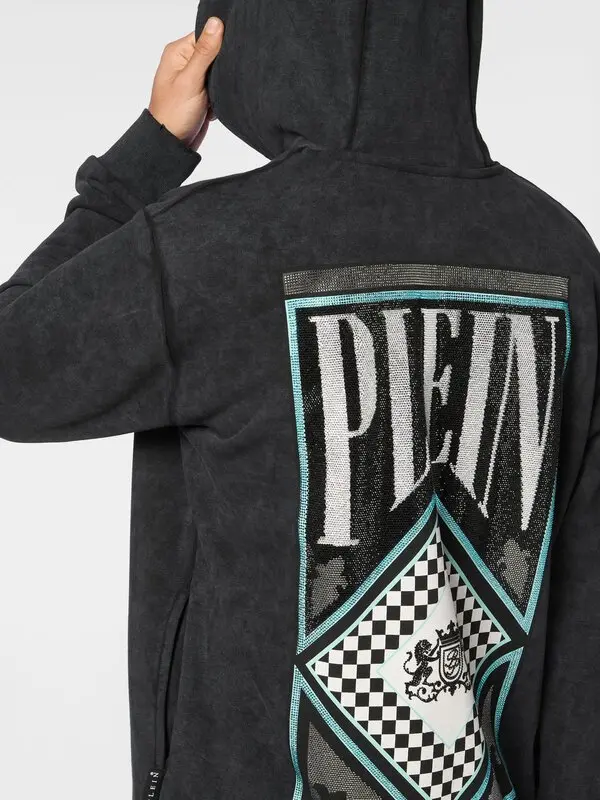 Philipp Plein Cotton Hoodie With Rhinestone Logo And Dropped Shoulders
