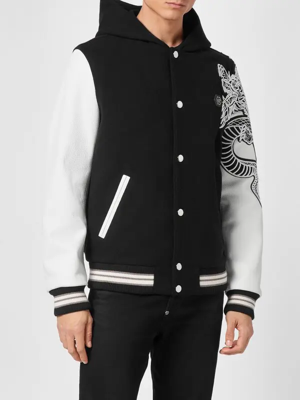 Philipp Plein Hooded Varsity Jacket With Dragon Embellishment