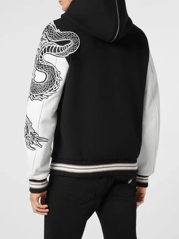 Philipp Plein Hooded Varsity Jacket With Dragon Embellishment