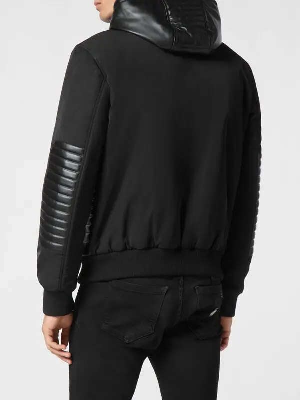Philipp Plein Hooded Bomber Jacket With Leather Accents