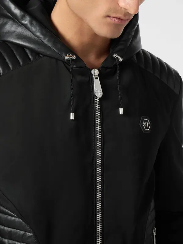 Philipp Plein Hooded Bomber Jacket With Leather Accents
