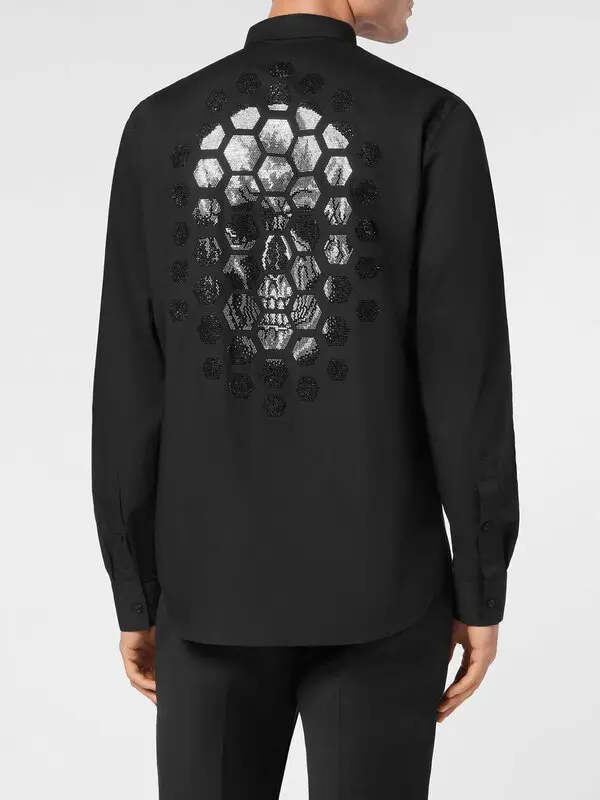 Philipp Plein Sugar Daddy Cotton Shirt With Skull Print And Rhinestones