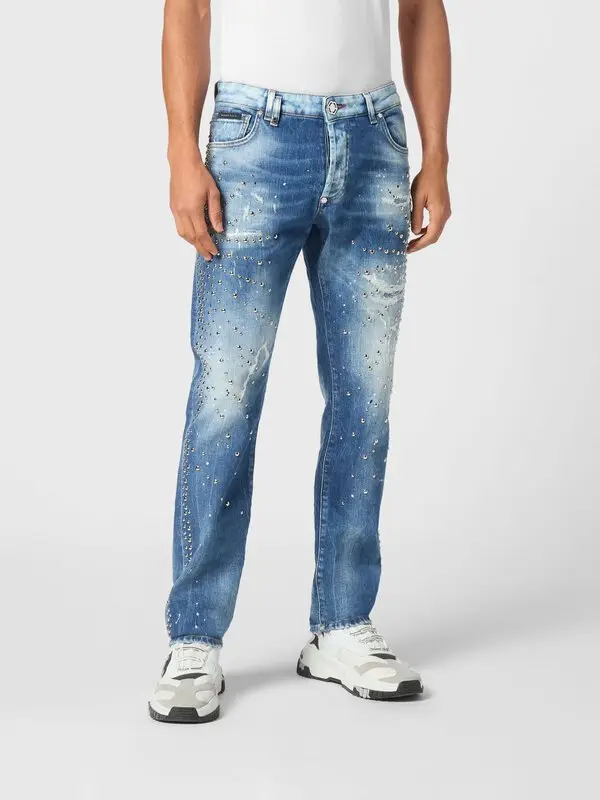 Philipp Plein Studded Distressed Jeans - Blue